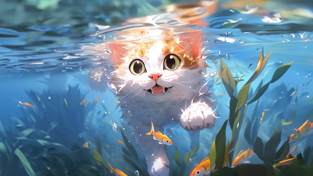 游泳的猫 Ai生图 可爱绘画 4k壁纸图片编号335729 壁纸网